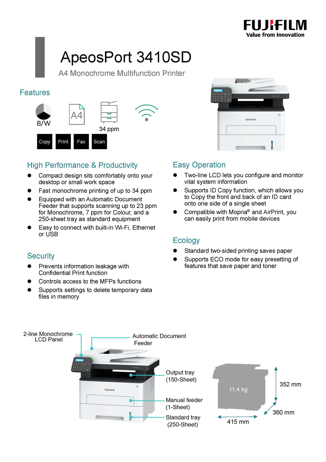 ApeosPort 3410sd Fujifilm 4 in 1 Mono Printer. Free Additional CT20348 ...